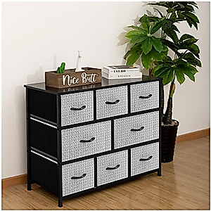 AZL1 Life Concept Extra Wide Organizer 8-Drawer Closet Shelves, Dressers Storage Chest for Bedroom, Living Room, Hallway & Nursery with Easy Pull Fabric Bins Wood Top, Black and White