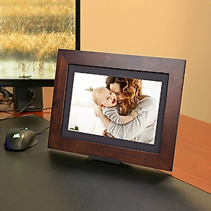 Brookstone PhotoShare 10.1” Smart Digital Picture Frame, Send Pics from Phone to Frames, WiFi, 8 GB, Holds 5,000+ Pics, HD Touchscreen, Premium Espresso Wood, Easy Setup, No Fees
