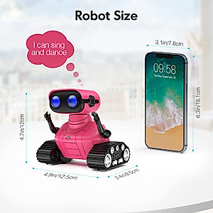 ALLCELE Robot Toys, Rechargeable RC Robots for Kids Boys, Remote Control Toy with Music and LED Eyes, Gift for Children Age 3 Years and Up - Rose Red