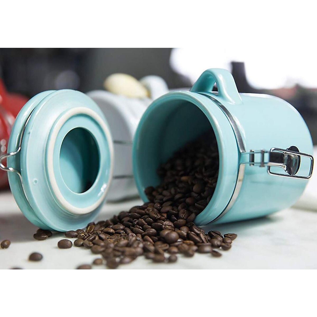 Foraineam 4-Piece Ceramic Canister Set Airtight Food Storage Container with Clamp Top Lid and Wooden Spoon