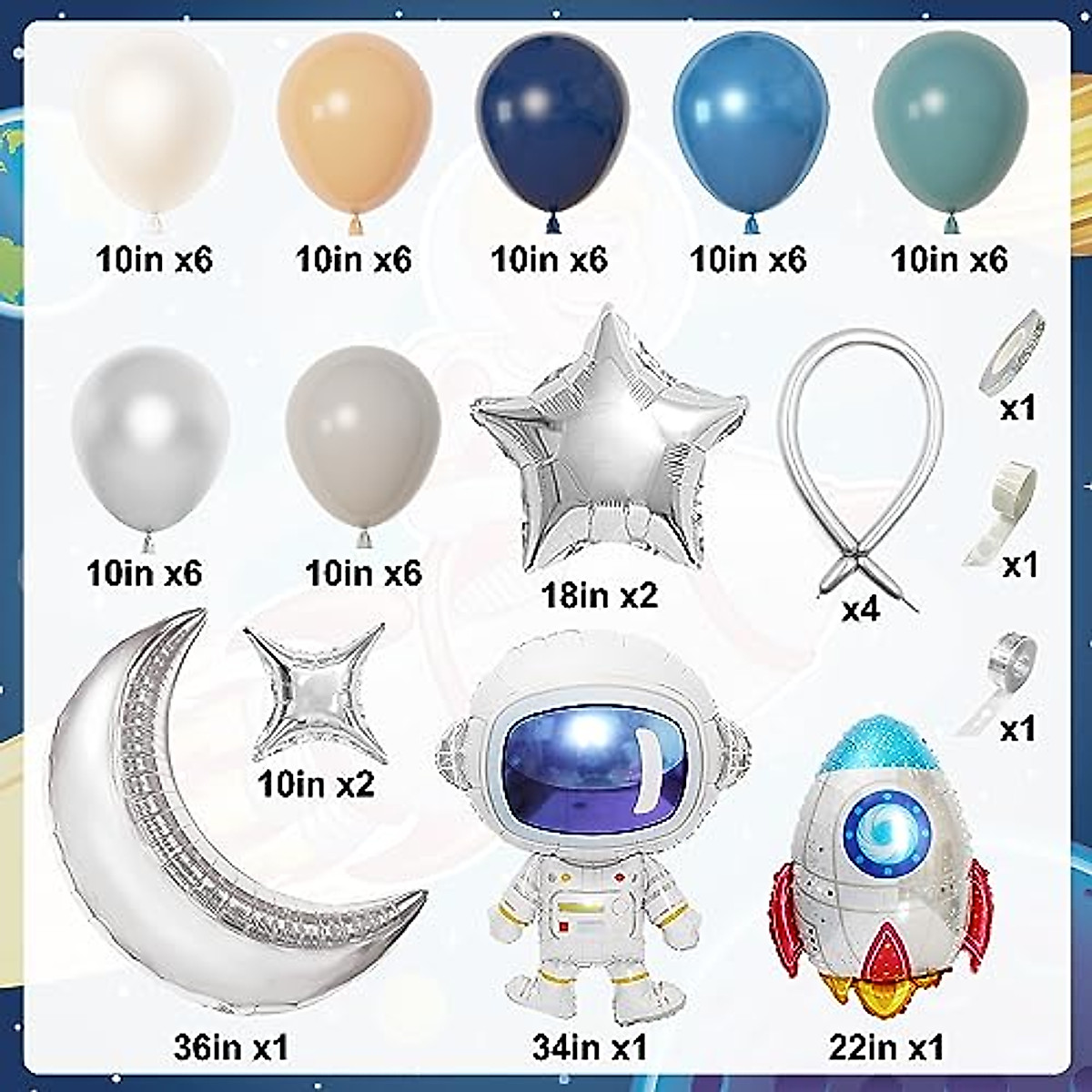 First Trip Around the Sun Birthday Decorations- 74pcs Outer Space Balloon Garland Kit with Banner Cake Topper Astronaut Foil Balloons for Boy 1st First Birthday Baby Shower Space Galaxy Party Supplies