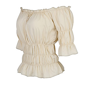 Parlsdy Womens Tops and Blouses Victorian Pirate Skirt Costumes Steampunk Plus Size Renaissance Shirt Beige-S