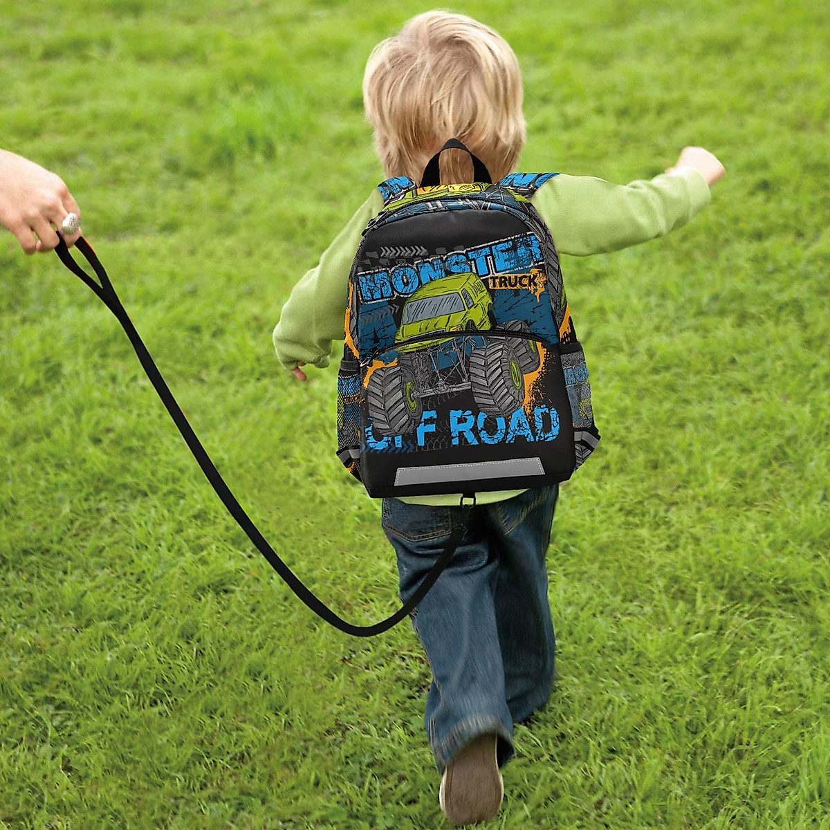 Glaphy Green Monster Truck Kids Toddler Backpack for Boys Girls, Children Bag Preschool Bookbag with Chest Strap for Daycare Kindergarten Travel