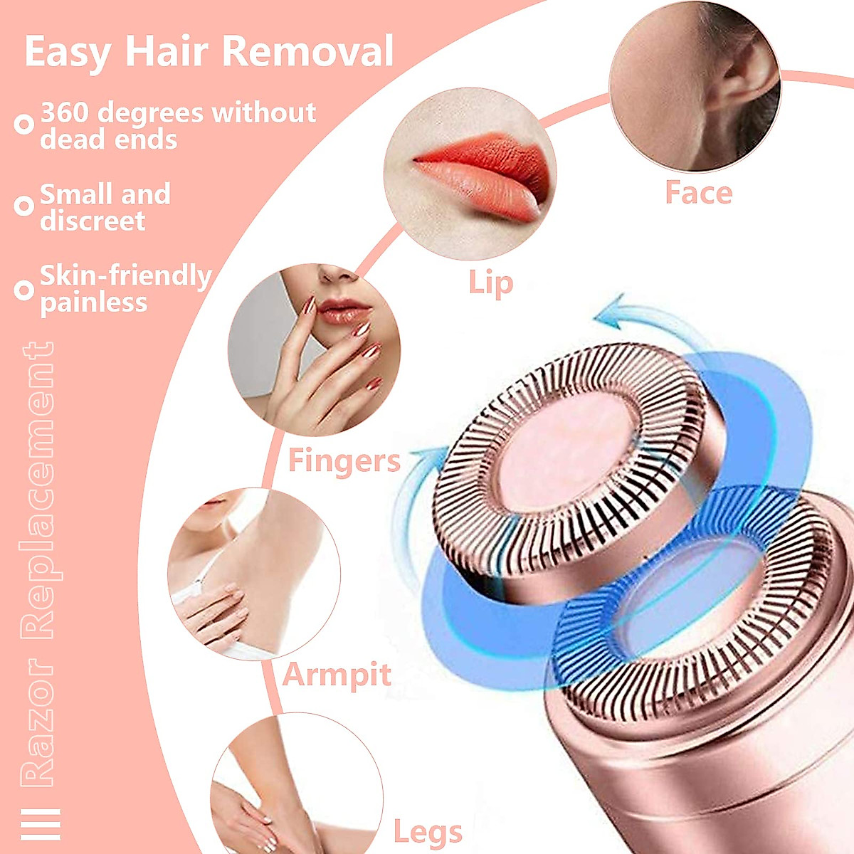 Flawless Replacement Heads Compatible with Finishing Touch Flawless Facial Hair Removal Gen 1 Rose Gold（6PCS）With Cleaning Brush and Storage box