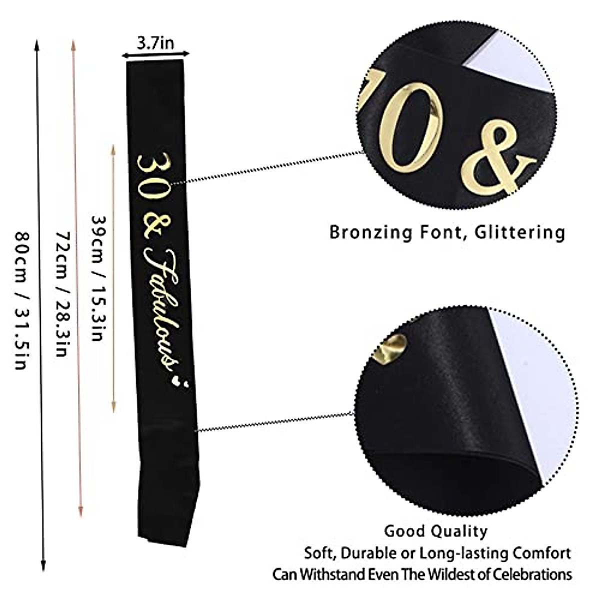 30th Birthday Crown and Birthday Sash 30th Birthday Decorations for Women 30th Birthday Tiara Headbands 30th Birthday Gift for Women (Gold)