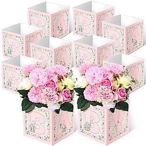 10 Pcs Baby Shower Flower Boxes Centerpieces Decorations Rustic Elephant Floral Baby Boxes with Letters Baby Shower Box Block for Tables Boy Girl Gender Reveal Birthday Party(Elephant Style)