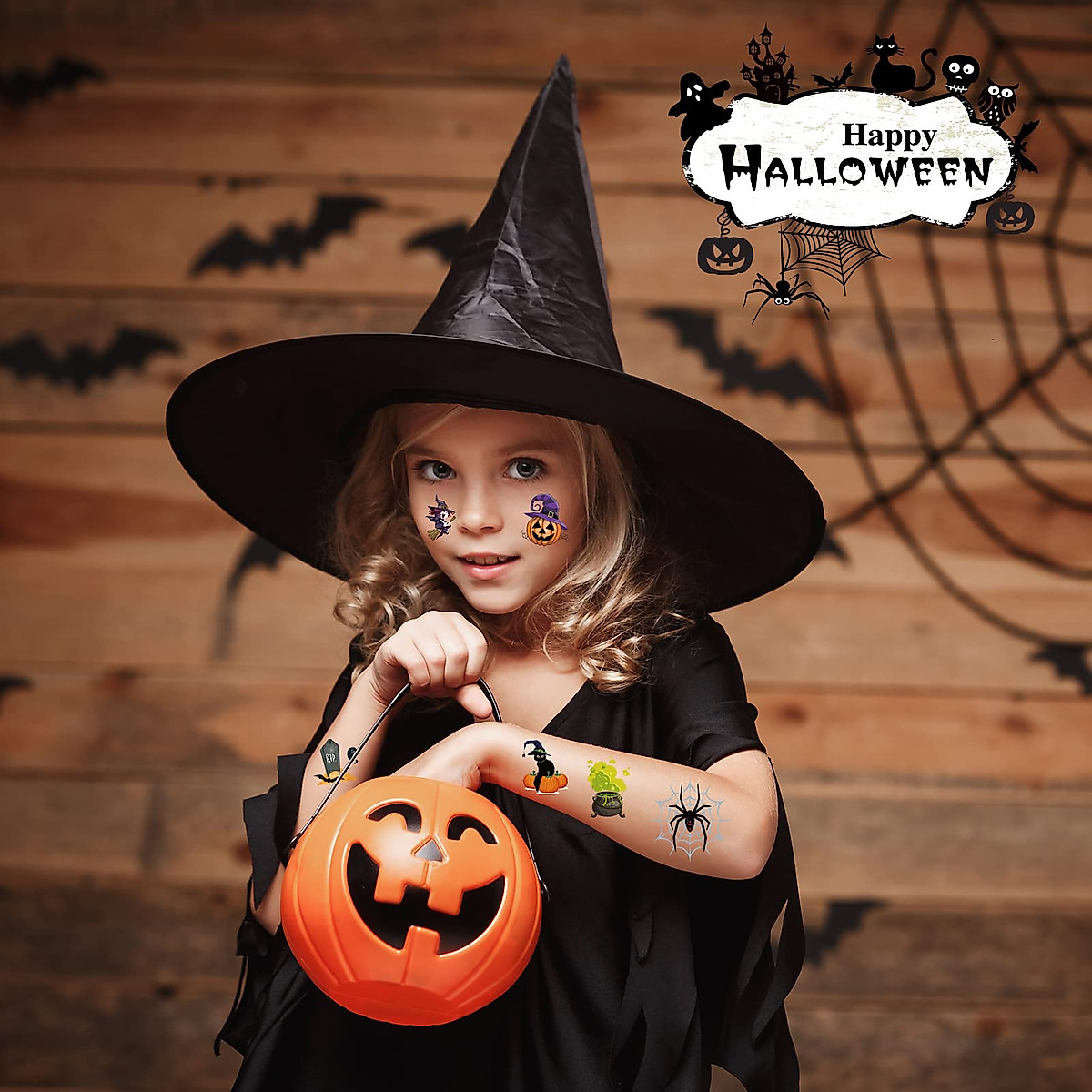 240 PCS Halloween Temporary Tattoos for Kids, Safety Waterproof Bulk Tattoos Stickers, Halloween Prizes Assorted Gifts, Best Choice for Halloween Party Favors, 60 Different Designs Pumpkin Witch Skull
