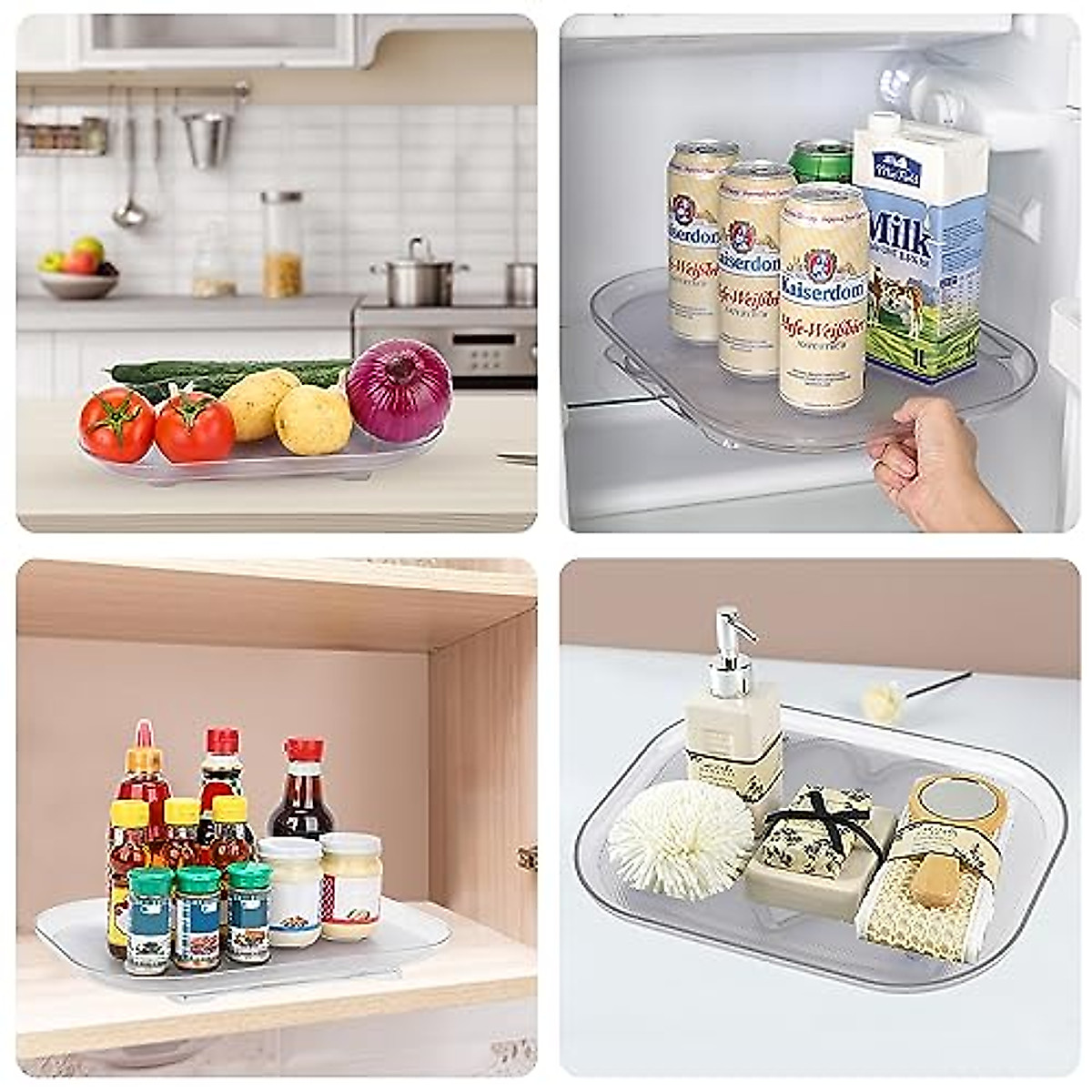 Square Lazy Susan for Refrigerator, ANTAND Rectangle Lazy Susan Organizer Turntable for Cabinet Clear Rectangular Lazy Susan Kitchen Organizer for Refrigerator Pantry Kitchen Countertop Vanity Display