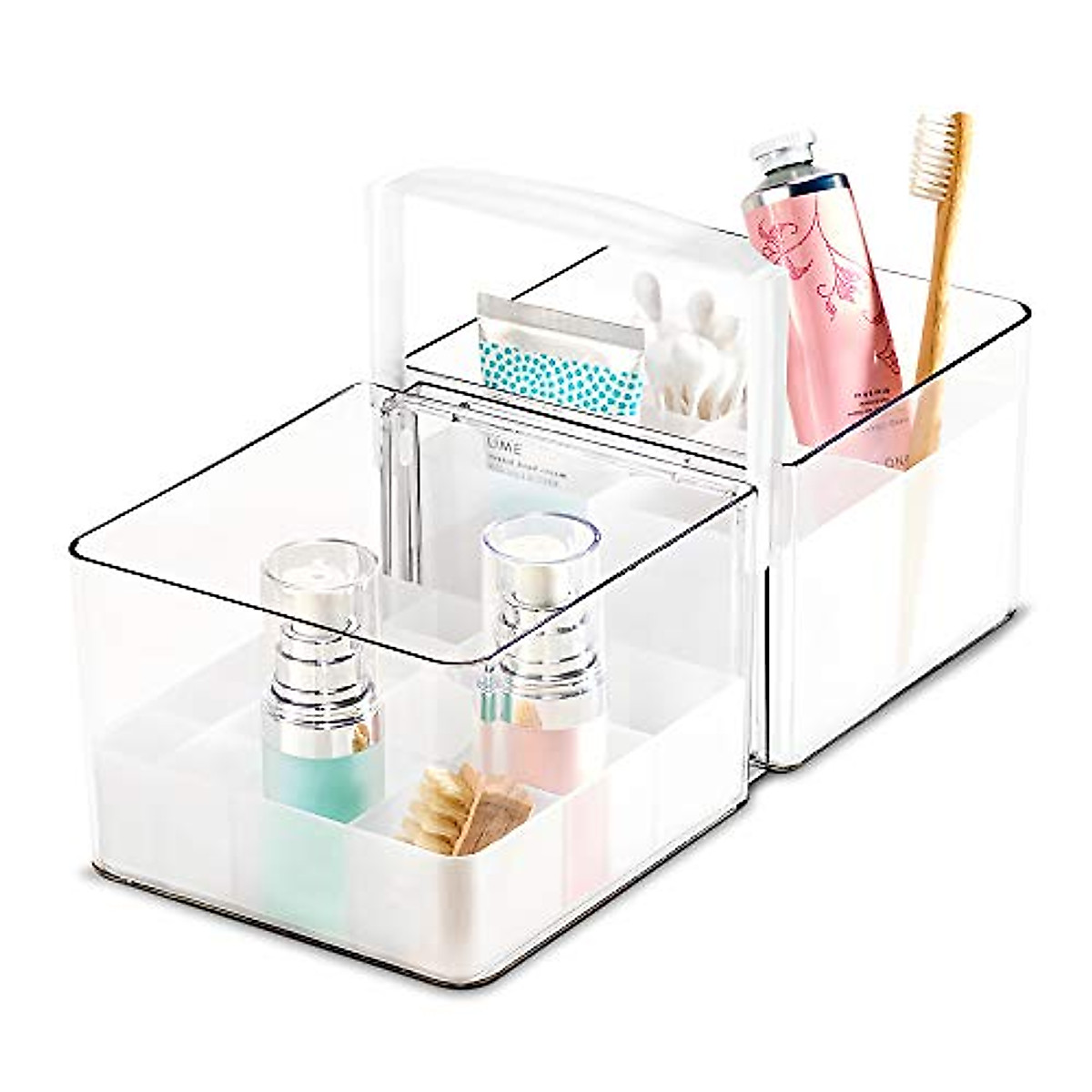 madesmart Portable Tote with Dividers-Stack Collection Stackable & BPA-Free, Medium, Frost