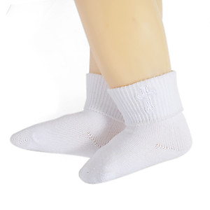 EPEIUS Baby Christening Socks Infants Baby Girls/Boys Turn cuff Baptism Socks with Cross Embroidery,White,3-12 Months