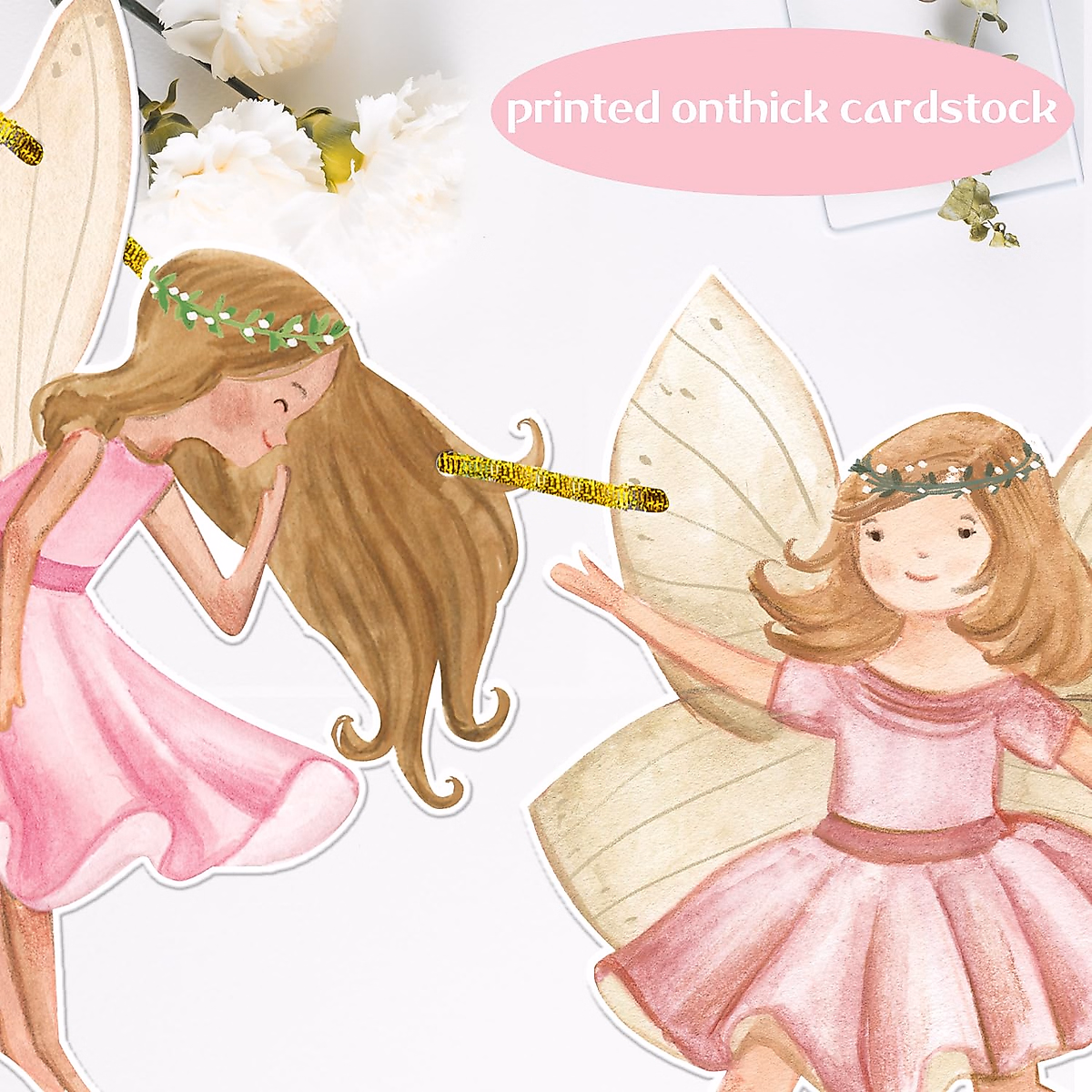 Fairy Birthday Party Banner Glitter Pink Fairies Birthday Party Decorations Fairy First Party Banners Fairy Birthday Cutout Banner for Fairy Garden Baby Shower Supplies