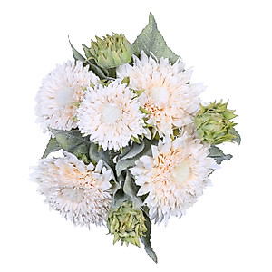 FAKEGREEN Artificial Flowers Silk Sunflowers Bouquet Fake Flower Bushes Floral Arrangements with 5 Stems, 5 Flowers and 3 Buds for Home Baby Shower Centerpieces Party Wedding Decorations (White)