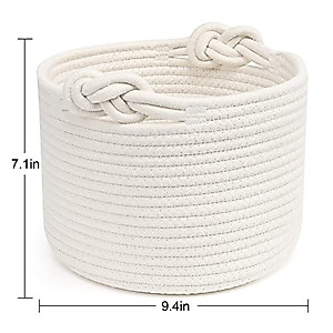 ABenkle Small Woven Basket, Cotton Rope Shelf Storage Basket, Small Round Basket, Cute Baby Basket, Decorative Round Bin for Nursery Bedroom Bathroom, 9.4" x 9.4"x 7.1" Empty Gift Basket - White