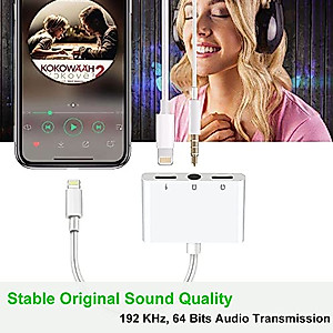 3 in 1 Headphone Adapter for iPhone, Lightning to 3.5 mm Headphone Jack Adapter, Lightning Audio & Charging Adapter Dongle Cable Splitter Compatible with iPhone 14 13 12 11 XS XR X 8 7 iPad