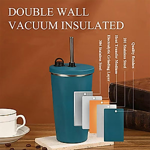 FRAGSCEN 20 OZ Insulated Tumbler with Lid and Straw, Tumbler with Screw Lid, Stainless Steel Tumbler, Iced Coffee Cup, Double Wall Vacuum Tumblers, Water Bottle Travel Mug, White