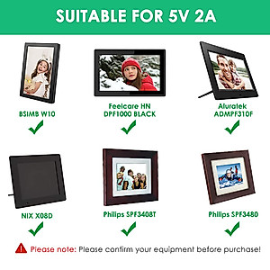 Mrgru 5V Charger Power Cord for Smart Digital Picture Frame Compatible with Skylight/Philips/HP/Aluratek/BSIMB AC Power Adapter
