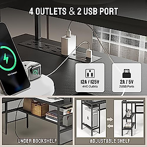 WASAGUN L Shaped Computer Desk, Reversible Corner Desk with Power Outlet, Gaming Table with Power Outlets,55 inch Corner Computer Desk with Monitor Stand Storage Shelves for Home Office Gamer Desk