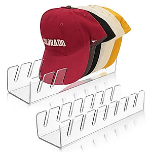 WeiranLife 2024 New Hat Stand for Baseball Caps Display and Organizer,No Install Acrylic Hat Holder for 14 Baseball Caps for Bedroom, Closet, Dresser and Wall 2PCS