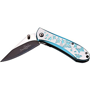 Femme Fatale – Spring Assisted Open Folding Pocket Knife – Black/Satin Finish Stainless Steel Blade, Blue/Silver Aluminum Handle w/ Butterflies, Pocket Clip, EDC, Self Defense – FF-A010LB