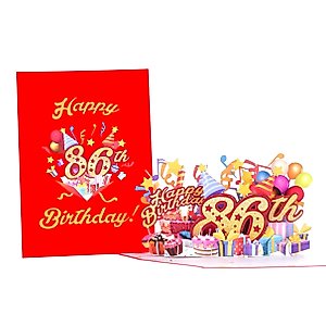 iGifts And Cards Happy 86th Red Birthday 3D Pop Up Greeting Card – Awesome 86 Birthday Card For Woman, Man, Happy Eighty Six Birthday Gift For Mom, Dad, Best Wife, Husband Unique Present, 5" X 7"