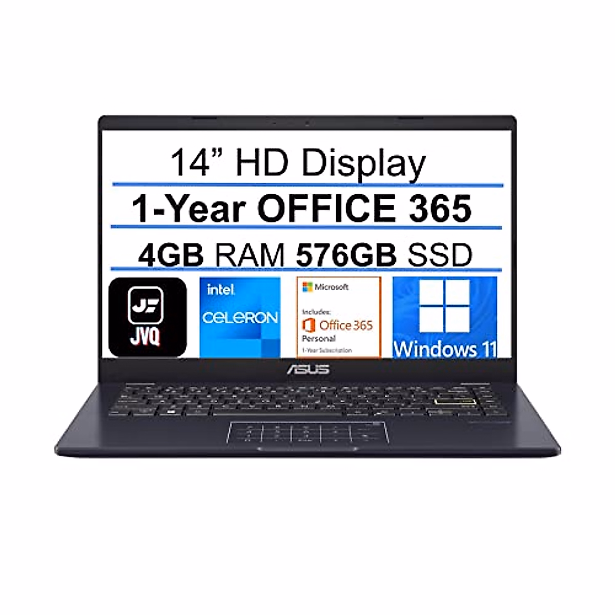 ASUS Newest 14" HD Laptop, Intel Celeron N4020 Processor(up to 2.8GHz), 576GB SSD(64GB eMMC+ 512GB SSD), 4GB RAM, Webcam, Intel HD Graphics, Bluetooth, Win11 S + 1 Year Office 365, Star Black