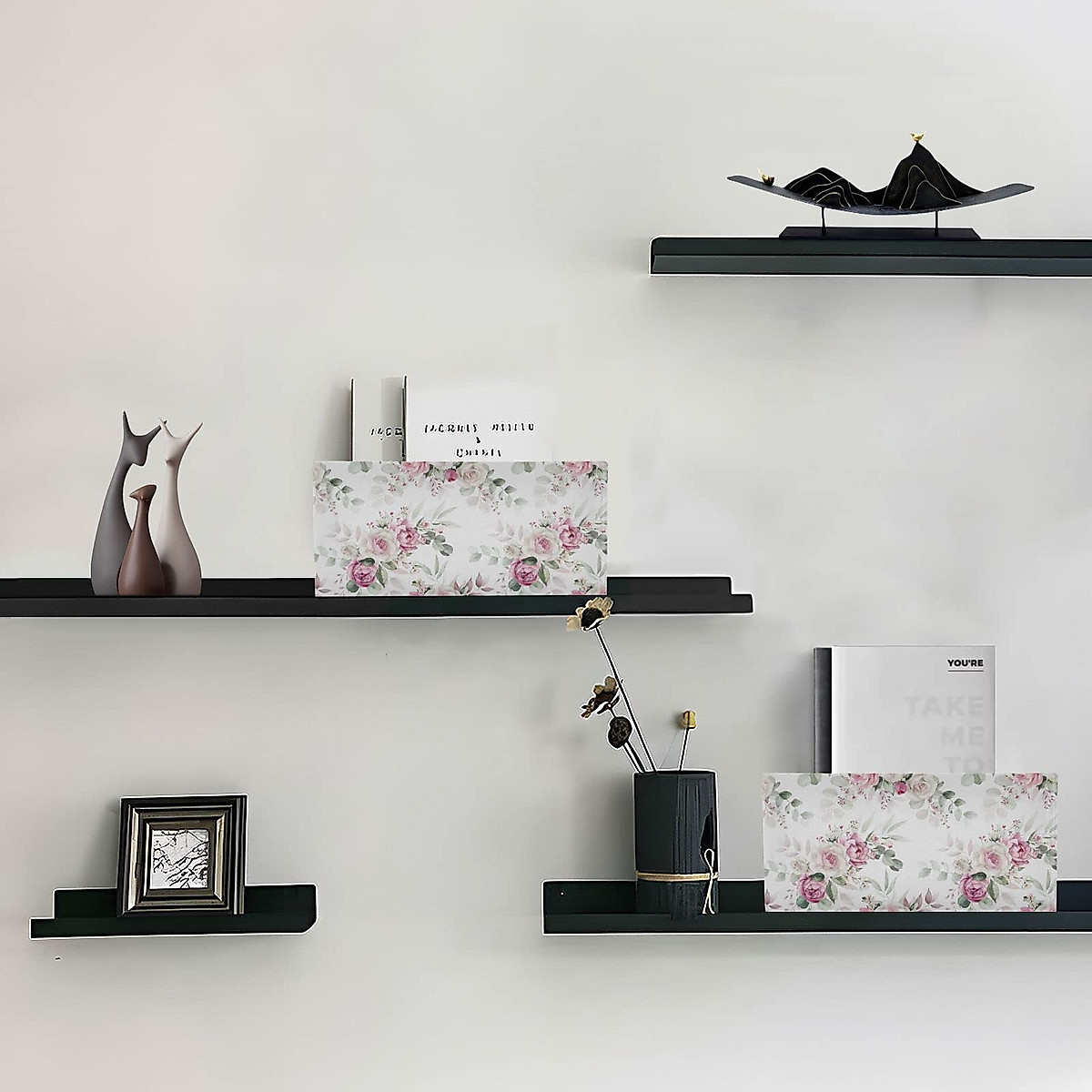 Pfrewn Floral Pattern Storage Bins Baskets for Organizing Pink Peach Blush White Flowers Fabric Foldable Storage Boxes Bag Collapsible Closet Shelf for Shelves Nursery Toys Office, 2 Pack