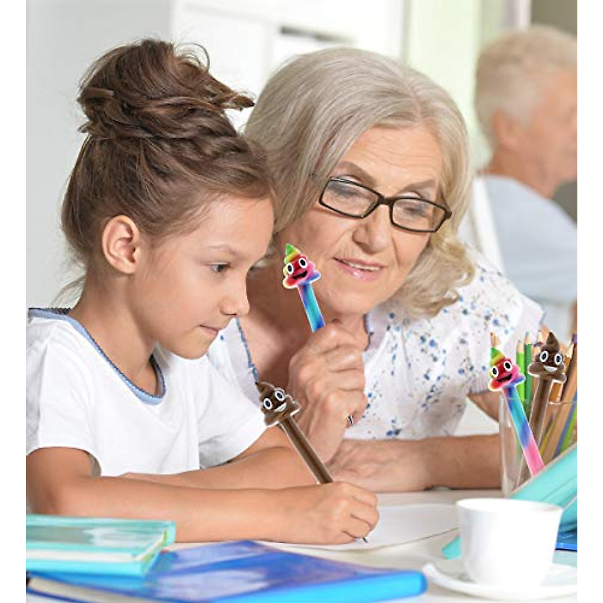 Planet Pens Bundle of Poop Face Emotion & Poop Rainbow Novelty Pens - Unique Kids and Adults Ballpoint Pens Colorful Emotions Writing Instrument For School and Office - 4 Pack