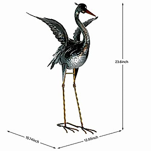 chisheen Crane Garden Statue Sculpture, Metal Heron Outdoor Decor, Yard Art Bird Decoy for Backyard Pond Patio Porch Lawn Decorations