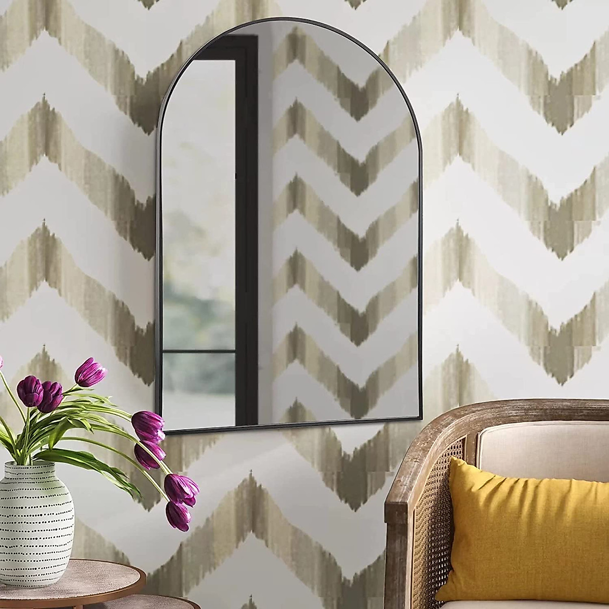 NeuType 36"x24" Arched Wall Mirror Full Length Wall Mirror Body Mirror Bathroom Mirror Full Body Hanging Mirror Black Floor Mirror Standing Mirror Black Mirror for Bathroom