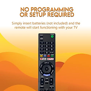 CEYBO OEM RMT-TX300U Remote Control Compatible with Sony Bravia TV Models: KDL-50W800C KDL-75W800C XBR-65X890C - Includes Netflix and YouTube Hotkeys