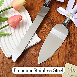 SANDOO Rustic Wedding Cake Knife and Server Set with Pearl Bowknot Decor - Cake Cutting Set for Wedding,Wedding Knife Set for Bride And Groom, Knife and Cake Server Set Cake Cutter for Wedding