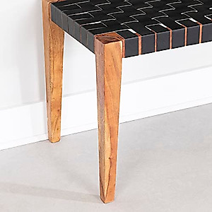 South Shore Balka Woven Leather Bench, Matte Black