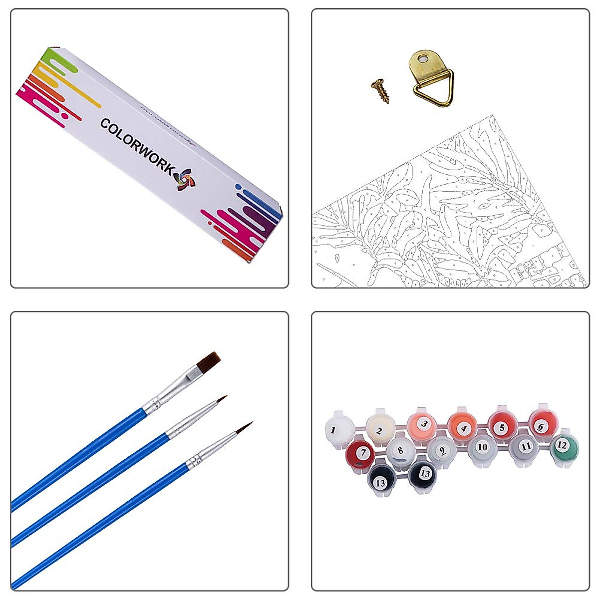 COLORWORK DIY Paint by Numbers, Canvas Oil Painting Kit for Kids & Adults, 12" W x 16" L Drawing Paintwork with Paintbrushes, Full Moon 4 PCS Set