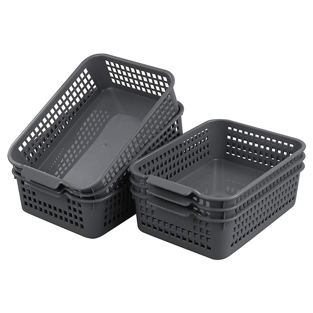 Gloreen 6 Packs Plastic Storage Basket, Grey Small Organizing Baskets, F