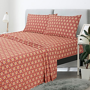 Royale Linens 300 Thread Count Printed 100% Cotton 4 Piece Full Bed Sheet Set - Sheet Set - 1 Fitted Sheet, 1 Flat Sheet, 2 Pillow case - Fade Resistant Luxury Full Size Sheet Set (Full, Printed Pink)