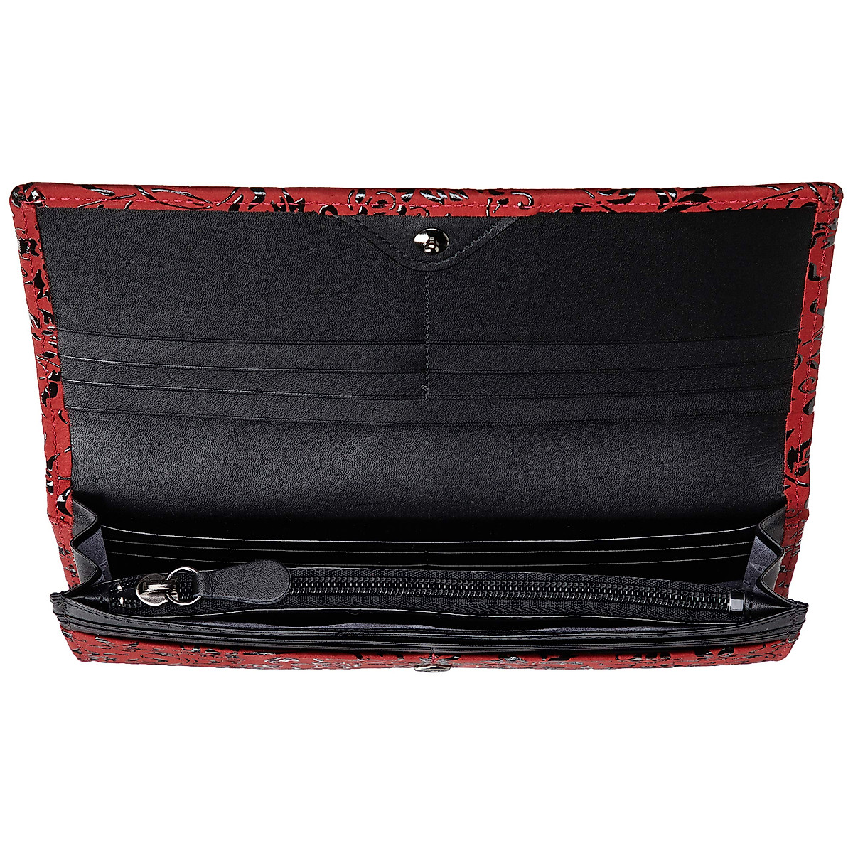 Indenya 2308-03-041 Long Wallet, Bundle Q, Red Deerskin x Black Lacquer, Flower Arabesque Pattern