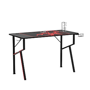 It's_Organized Gaming Desk 47 inch K-Frame Design Computer Desk, Home Office Desk Table Professional Gamer Workstation with Cup Holder Headphone Hook Controller Stand Free Mousepad, Black