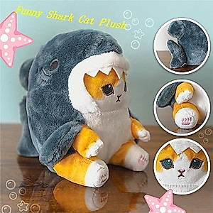 Shark Cat Plush Toy, Cute Fried Shrimp Shark Stuffed Animals Doll, Kawaii Shark Cat Plush Pillow Toy Birthday for Kids Boys Girls (Blue, 8inch)