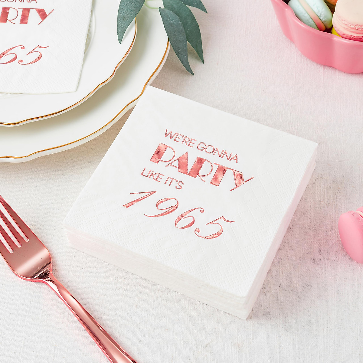 Crisky 60th Birthday Cocktail Napkins Rose Gold for Women 60th Birthday Party Decorations for Cake Dessert Berverage Table, 60th Birthday Party Supplies,50 Pcs Disposable Napkins, 3-Ply