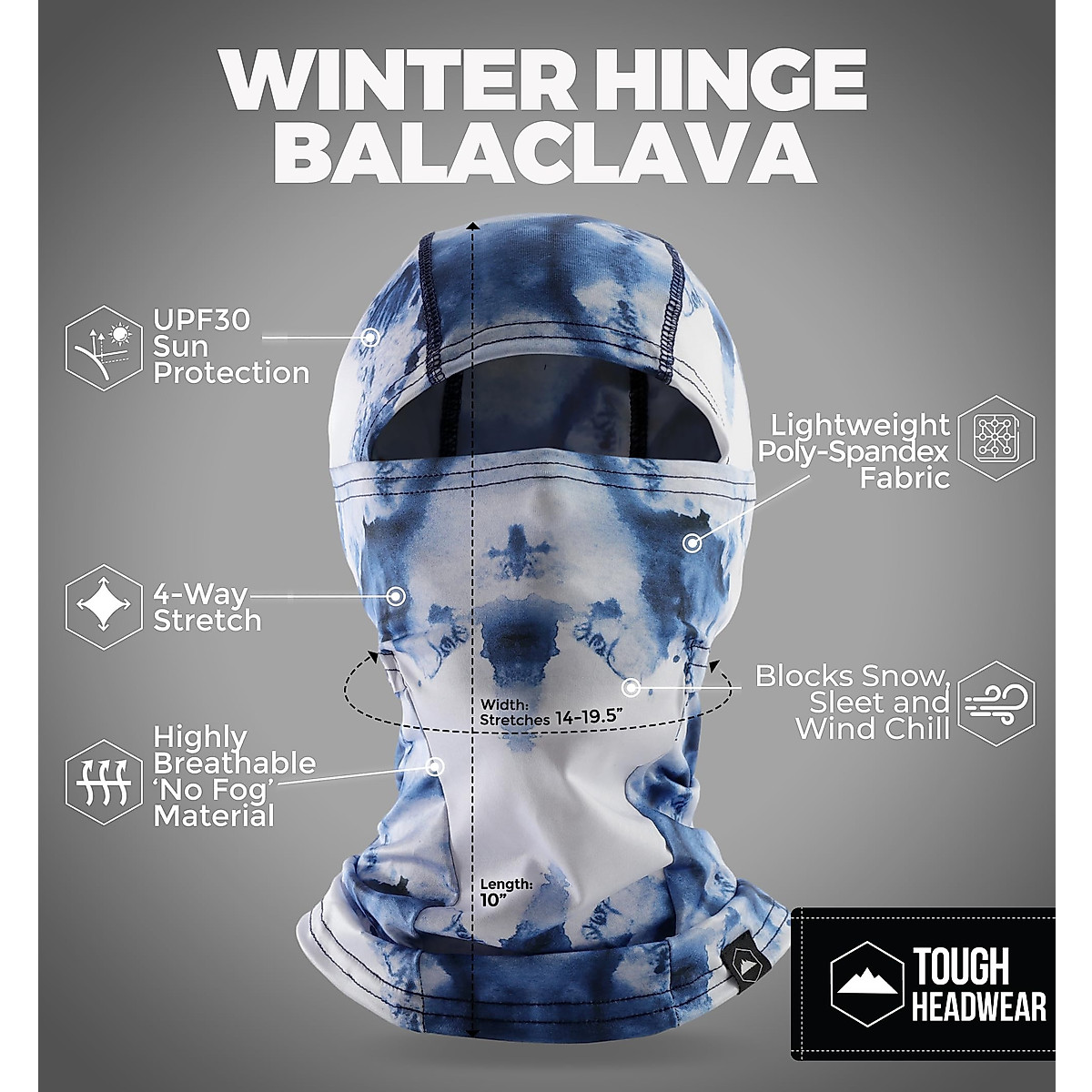 Tough Headwear Black Balaclava Ski Mask - Summer Motorcyle Face Mask, Bike Mask & Shiesty Mask for Men & Women - Blue/White