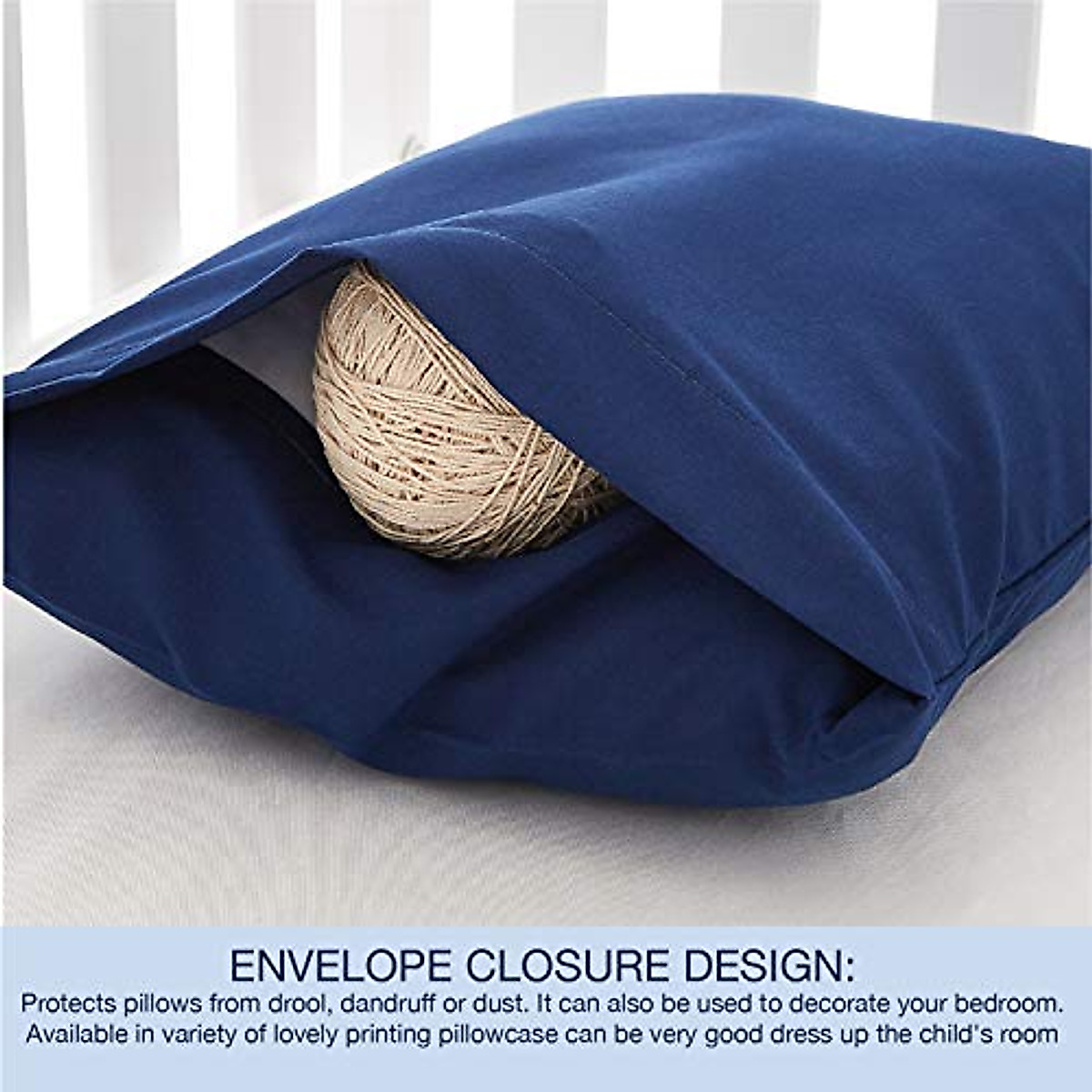EXQ Home Toddler Pillowcases 14x20 Travel Pillow Case Set of 2, Small Pillow Case Fits Baby Pillow Sized 12x16, 13x18, Kids Pillowcases 2 Pack Machine Washable with Envelope Closure(Navy)