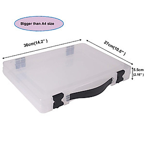 suituts 3 Pack Plastic Portable Project Case with Handle, Scrapbook Paper Storage Organizer Case, Art Craft Container Case Box, Plastic File Case for Document, Magazines Photos(14.2X10.6X2.2 Inch)