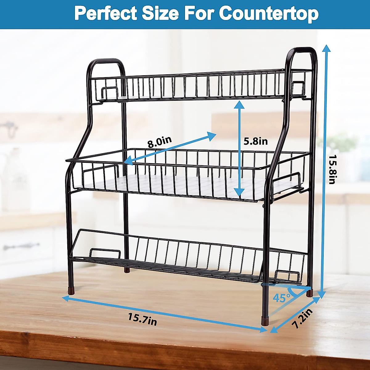 Vanfree Spice Rack Organizer for Countertop Kitchen Counter Storage Shelf, 3 Tier Seasoning Organizer Condiment Rack, Bathroom Counter Organizer for Vanity Bedroom and Desktop, Multiple Uses