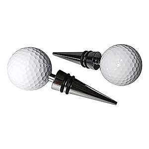 BGMAX Novelty Golf Ball Wine Stoppers, Golf Ball Wine and Beverage Bottle Stoppers, Wine Top Decoration, Ideal gift for wine lover & golf lover, Keeps Wine Fresh Effectively (Longer Silver)