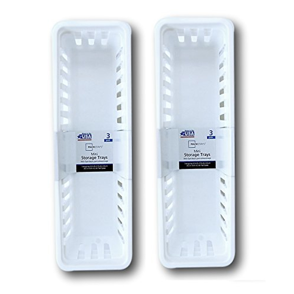 Mainstays Slim Plastic Storage Trays Baskets in White- Set of 6