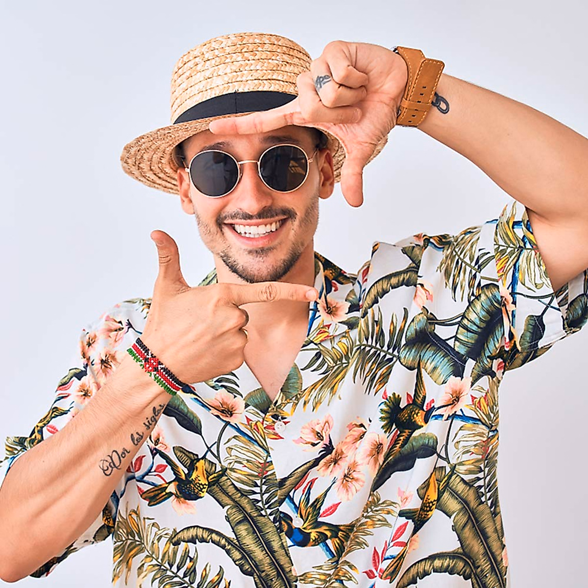 Boater Hats for Men Women Straw Skimmer Hat Wide Brim Halloween Christmas Costume(Black Band)