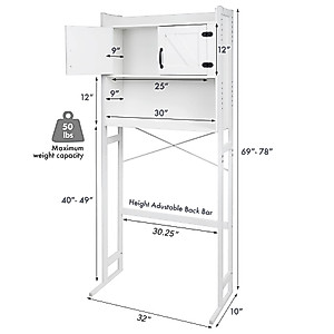 Stephan Roberts Washer or Over The Toilet Storage Cabinet w/Height Adjustable Shelf Laundry Room/Bathroom Organizer, 2-Door Freestanding Rack Space Saver, White