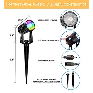 APONUO Solar Spot Lights Outdoor Color Changing, 2 Colors Modes Solar Landscape Lighting RGB Spotlights Waterproof 6-in-1 Wall Lamp for Patio, Pathway, Yard, Garden, Holiday Decoration (Multi-Color)