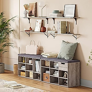 DINZI LVJ Shoe Bench,Entryway Storage Bench with Drawer and 8 Cubbies,Cubby Rack Adjustable Shelves,Shoe Organizer Cabinet for Living Room,Bedroom,Mudroom,Closet Garage,Greige (M04XD01XY01-1)