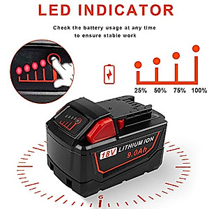 Upgraded 9.0Ah Replacement for Milwaukee 18v Battery 48-11-1828 48-11-1860 48-11-1890 Lithium Ion XC Extended Capacity with Intelligence and Extreme Weather Performance M18 Battery (1)